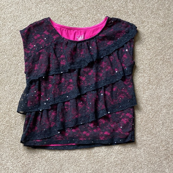 Justice | Shirts & Tops | Justice Pink And Black Lace Crop Dress Top ...